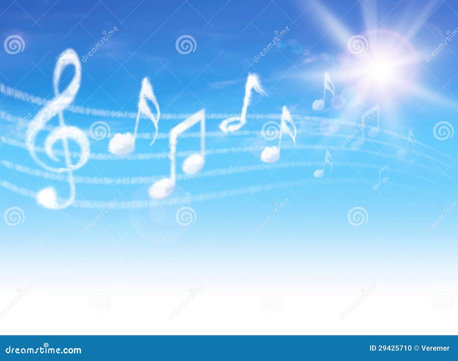 Clouds Music Notes on Blue Sky with Clouds and Sun. Stock Illustration ...