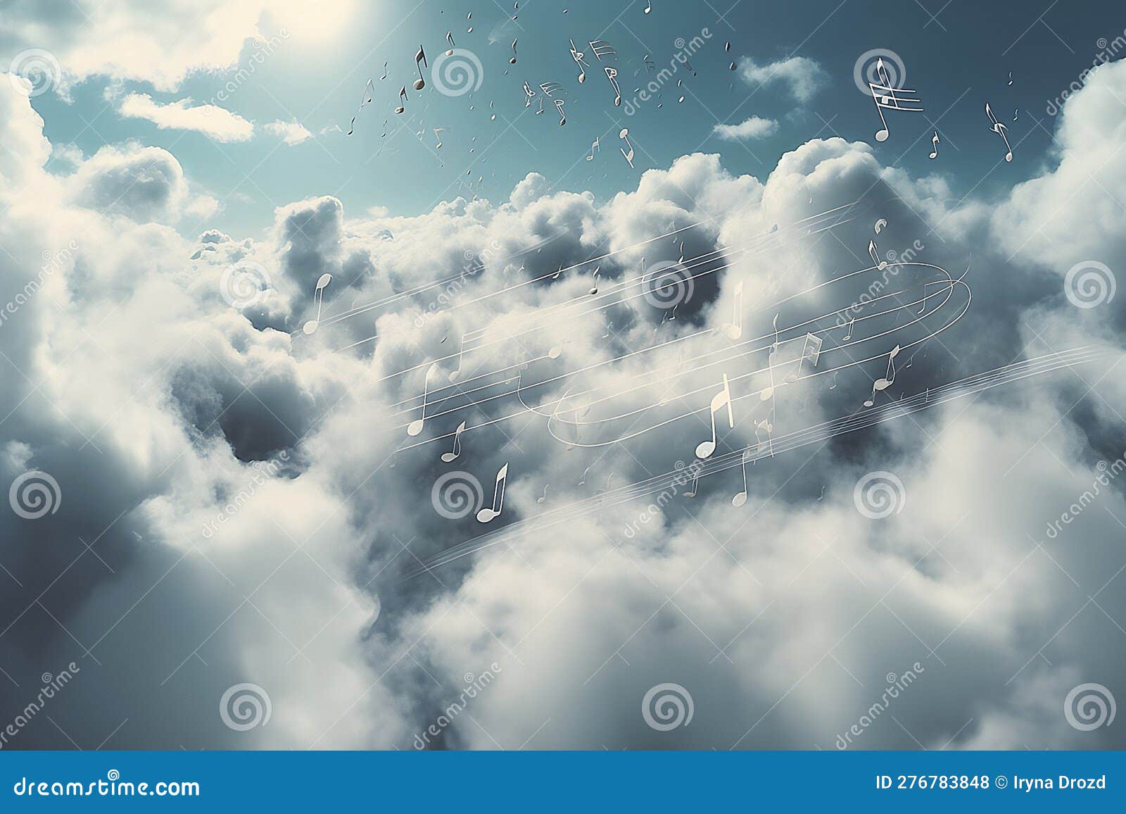 Clouds Music Notes on Blue Sky. Generative AI Stock Illustration ...