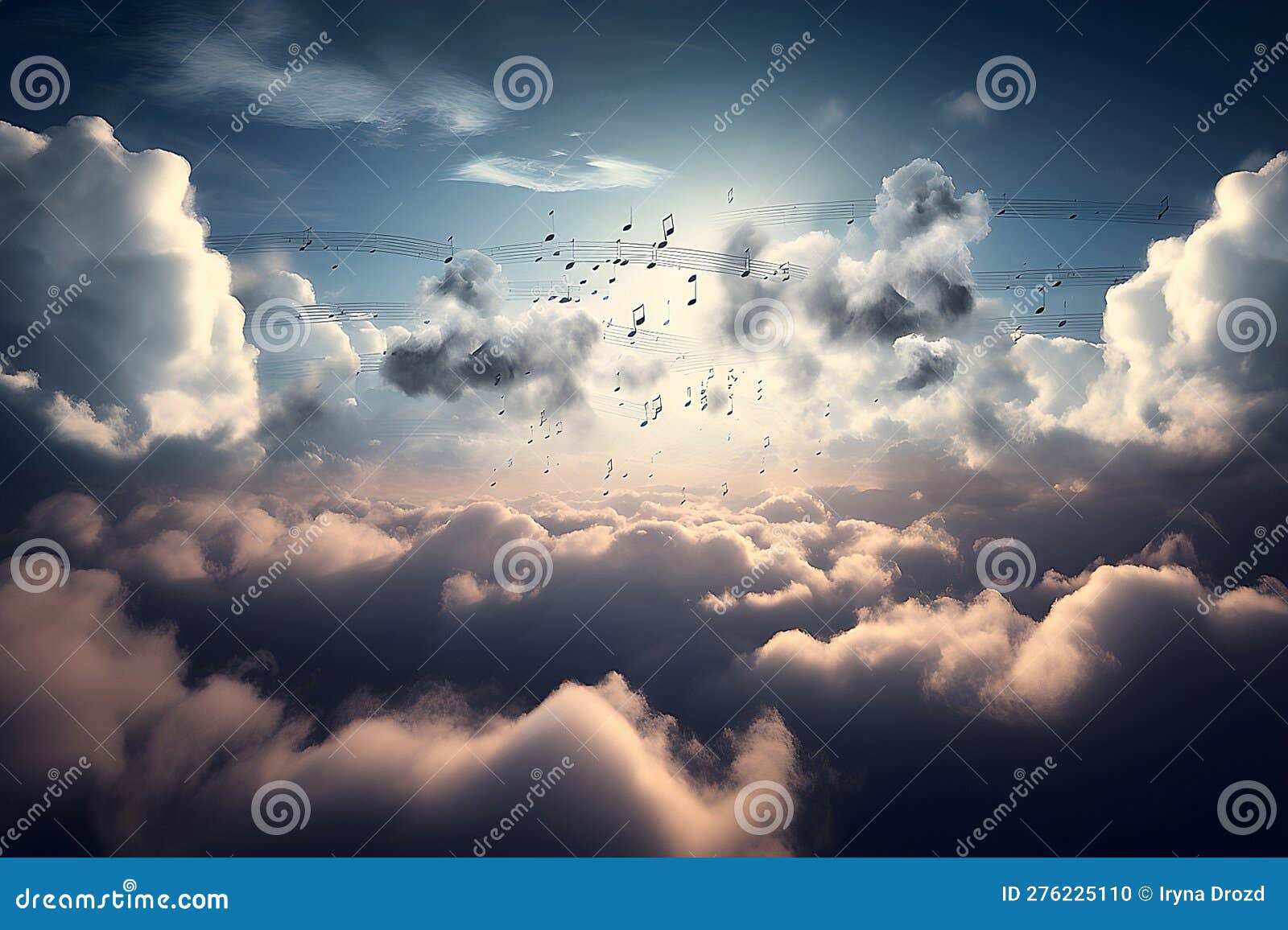 Clouds Music Notes on Blue Sky. Generative AI Stock Illustration ...