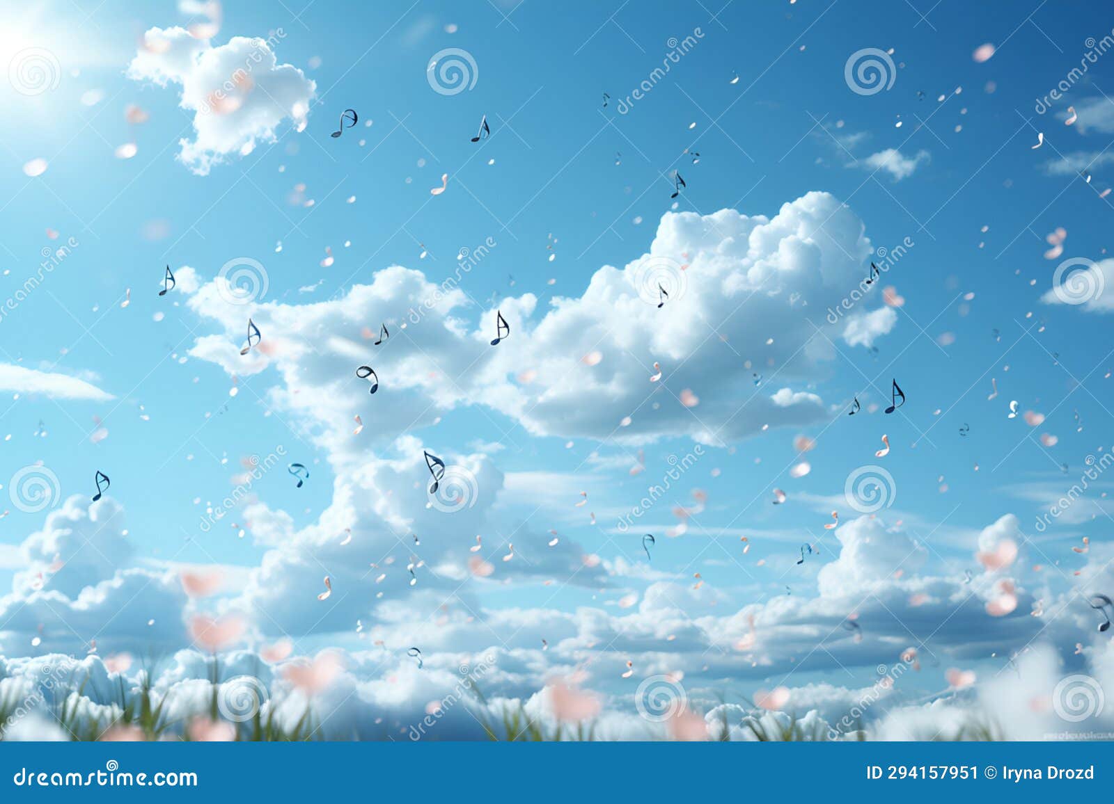 Clouds Music Notes on Blue Sky. Music in the World Stock Illustration ...
