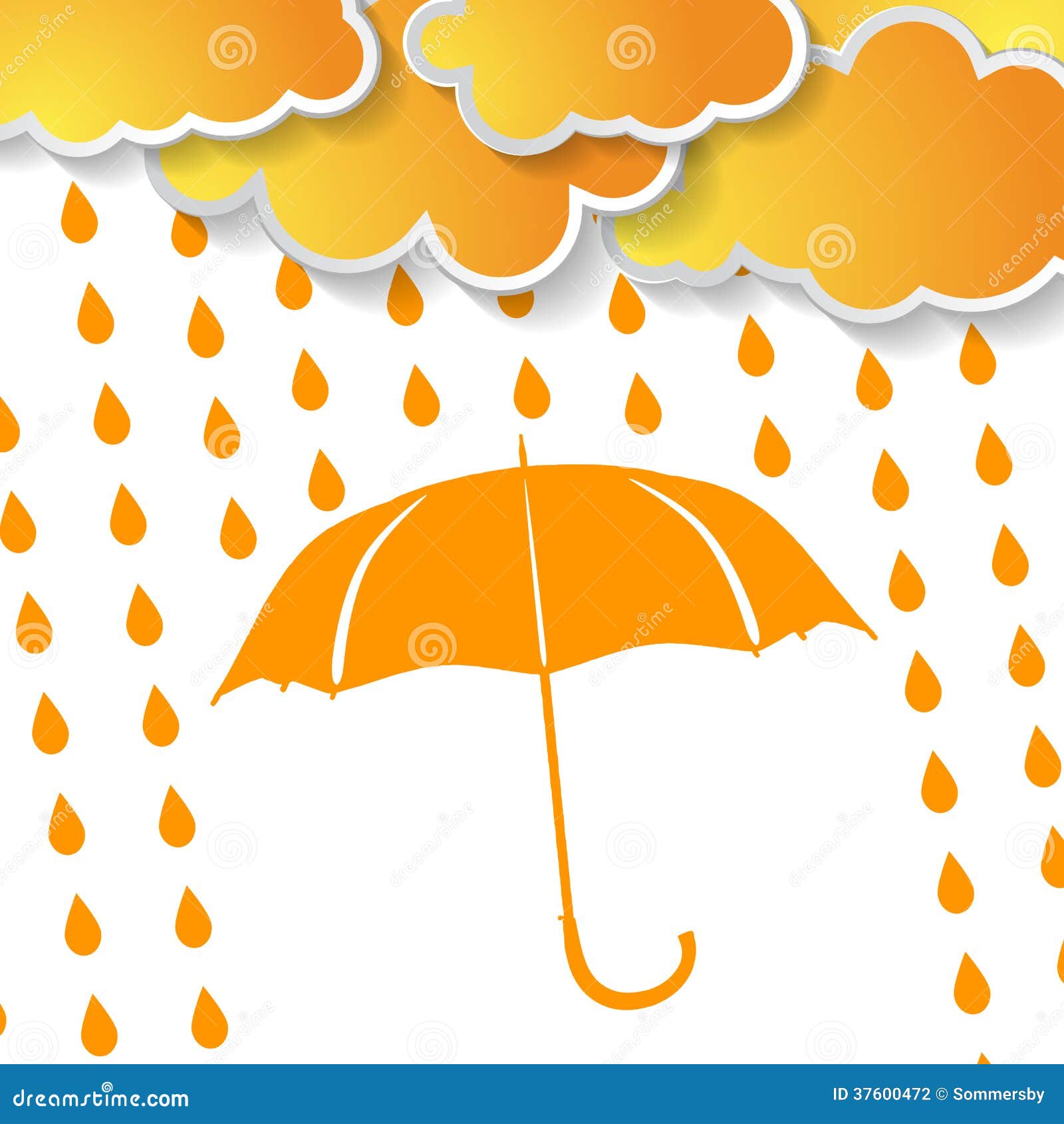 Clouds with Orange Umbrella and Rain Drops Stock Vector - Illustration ...