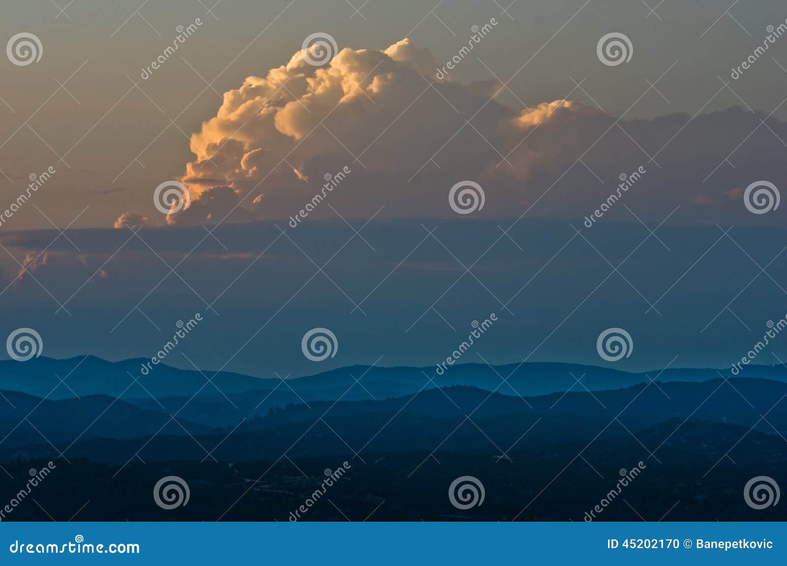 Clouds Over Mountains between Sunset and Twilight, Sithonia Stock Photo ...
