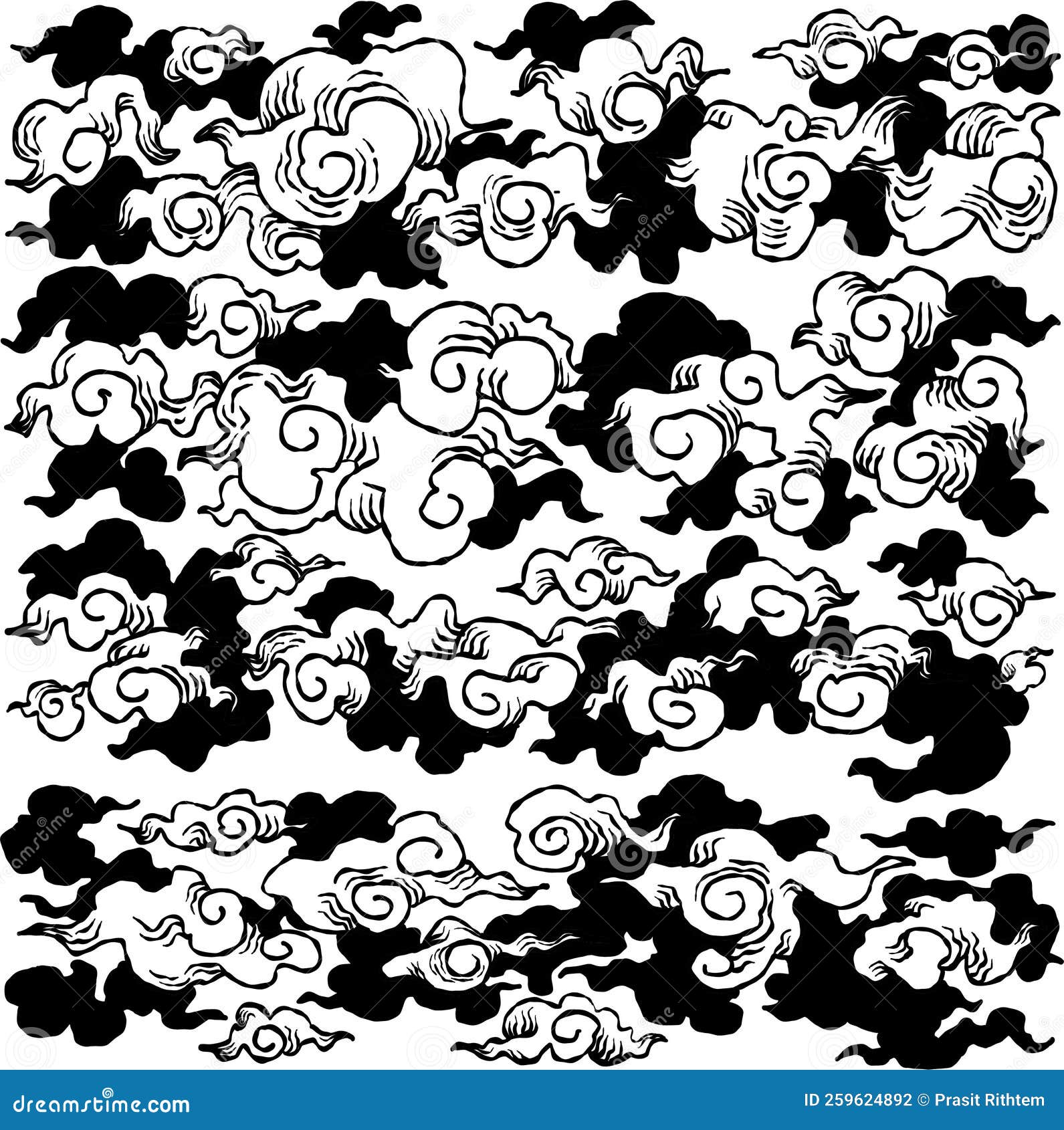 Clouds Pattern Art Sky Asian Style Japanese Chinese Art Black and White ...