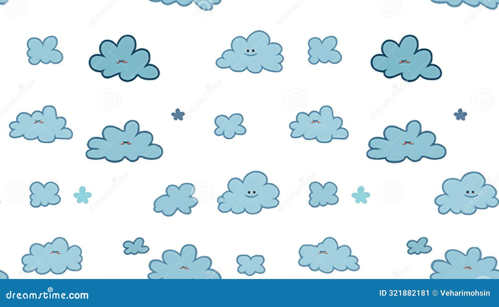 Clouds Pattern. Cute Hand Drawn Clouds for Fabrics, Wrapping Paper ...