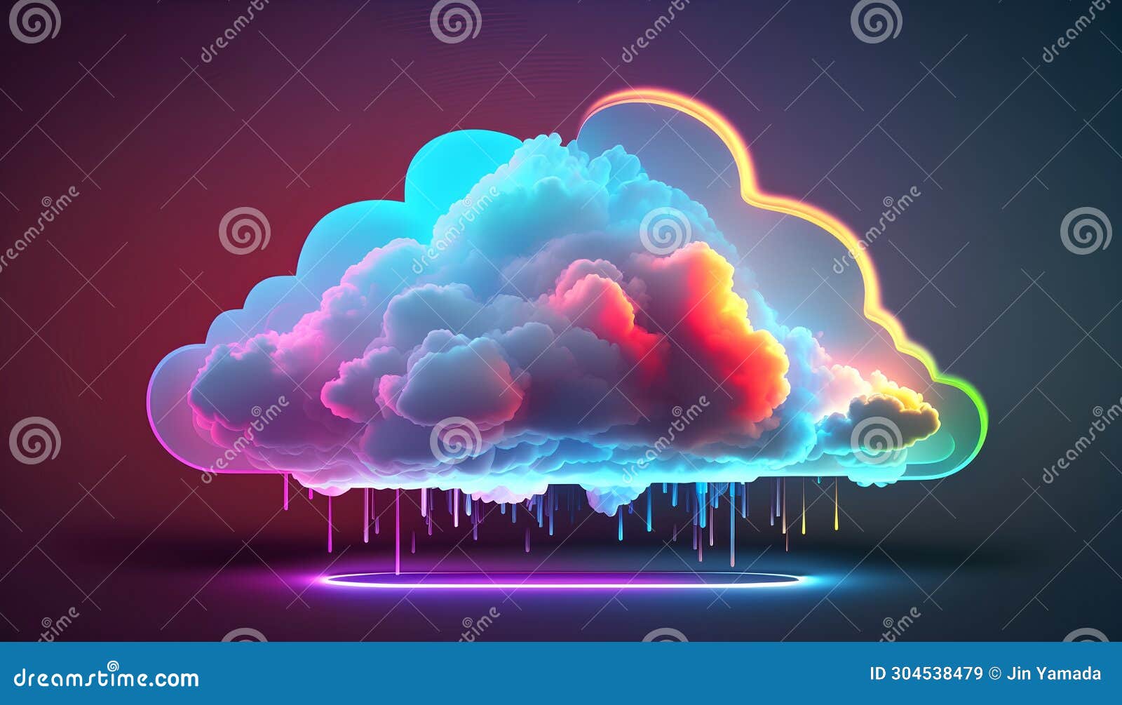 Clouds with Rain and Neon Lights. 3d Vector Illustration Stock ...