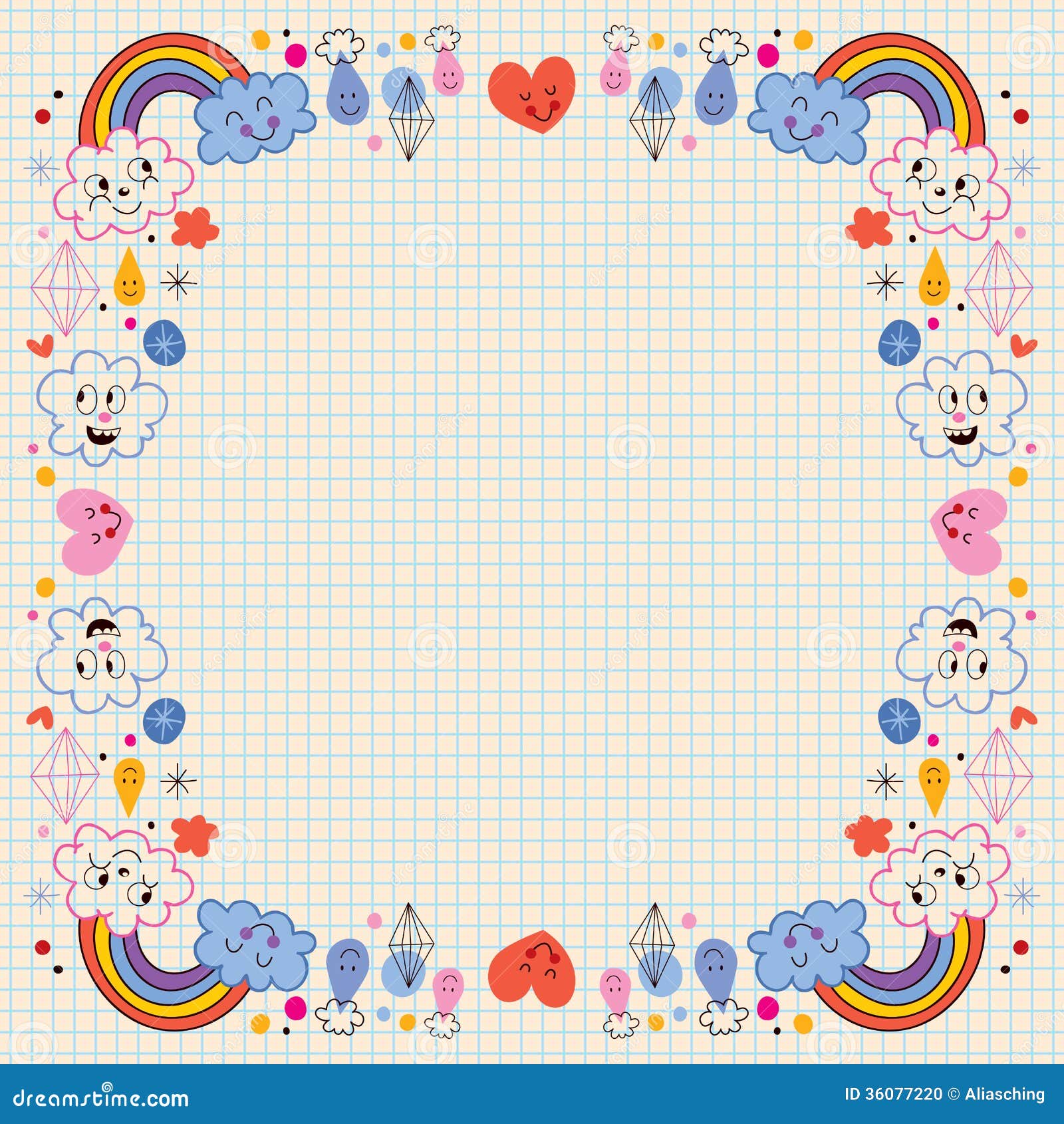Clouds Rainbows Raindrops Hearts Love Border Stock Vector ...