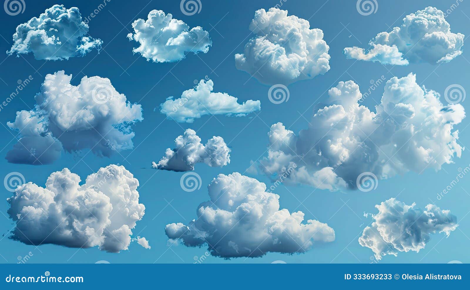 Clouds Realistic. Blue Cloudy Sky Weather Elements Picture Set Stock ...
