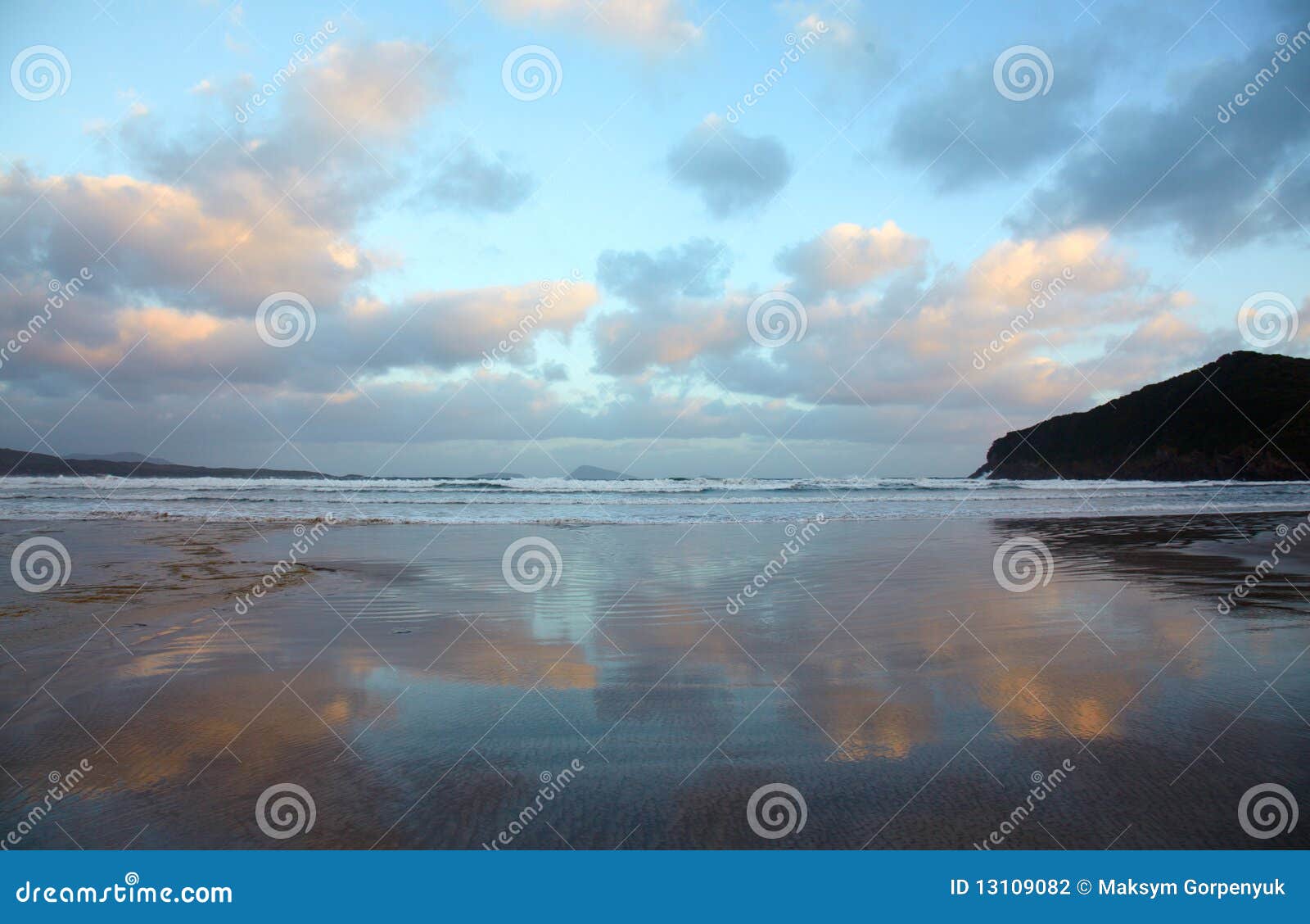 Clouds Reflection in a Wet Sand Stock Photo - Image of beach ...