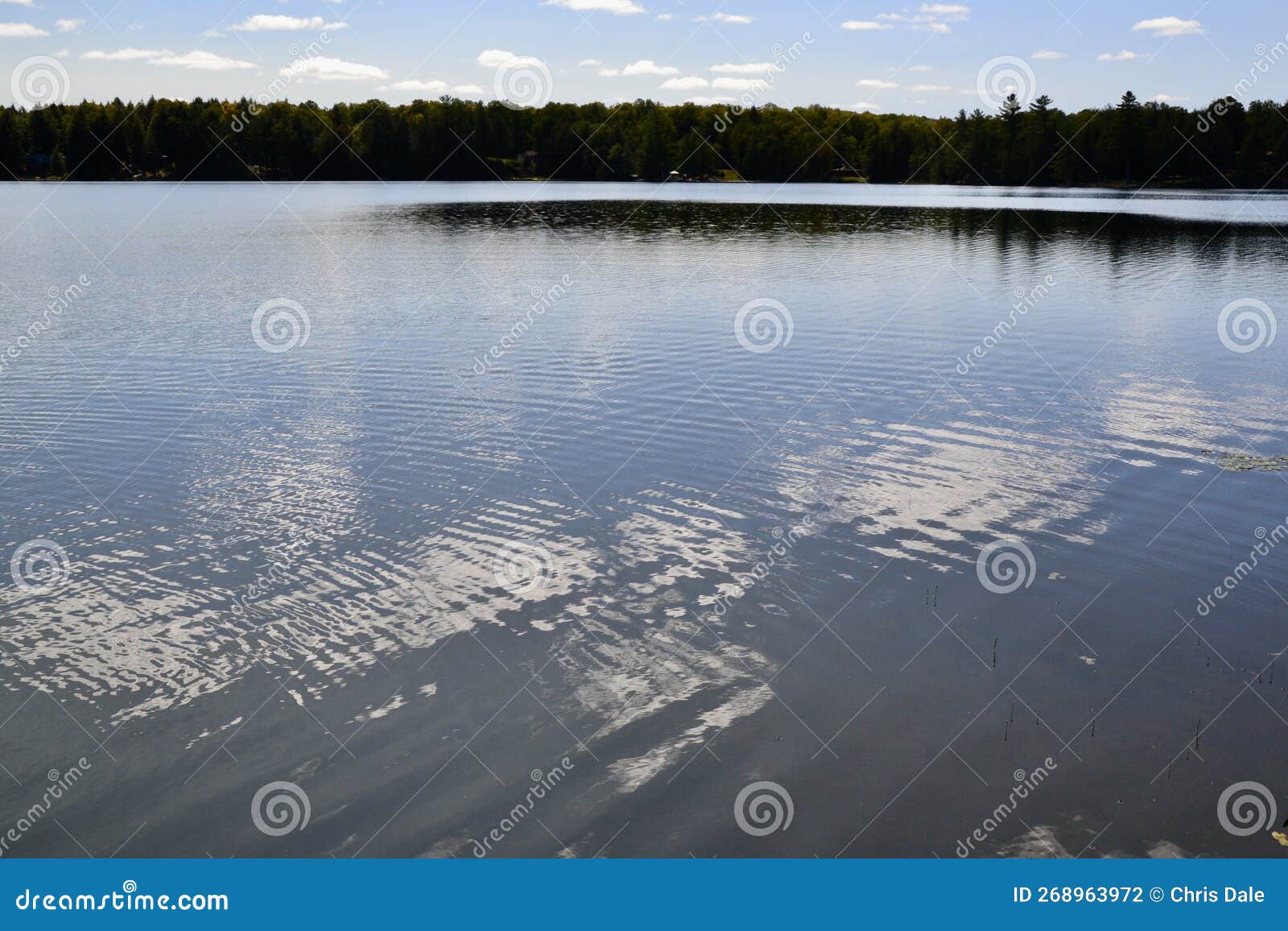 Clouds Reflections Broken by Ripples Across Water Surface at Spring ...