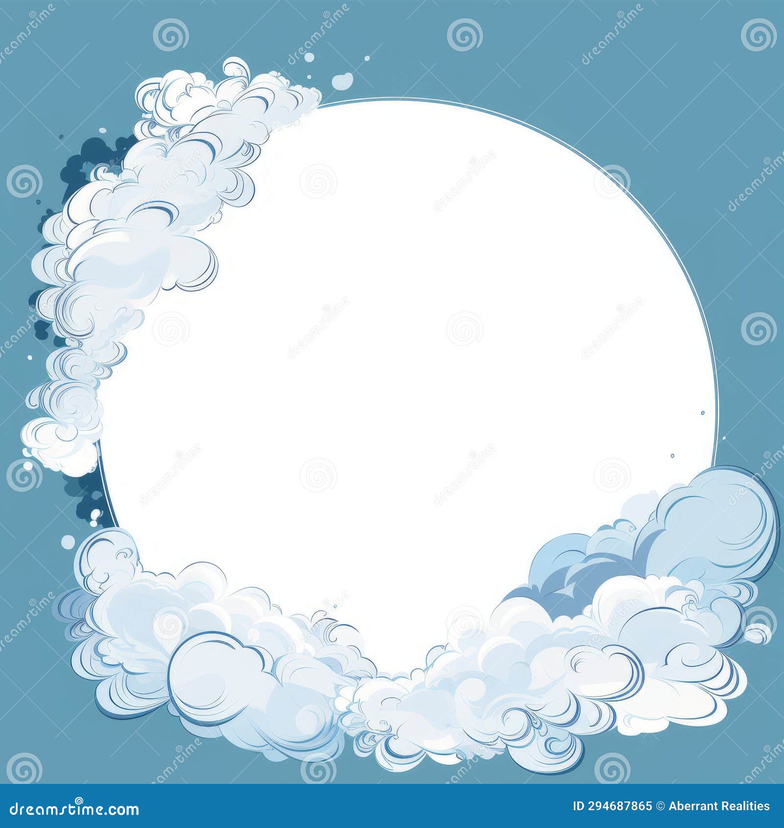 Clouds and a Round Frame on a Blue Background Stock Illustration ...