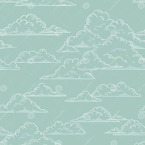 Clouds Seamless Pattern Hand-drawn Stock Vector - Illustration of ...