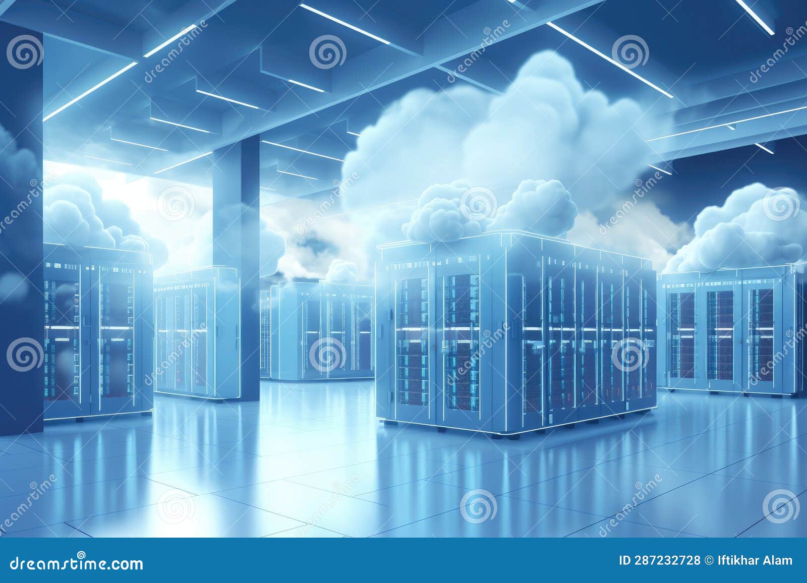 Clouds in the Server Room, 3d Render. Cloud Computing Concept, Backup Cloud Data Service Center ...