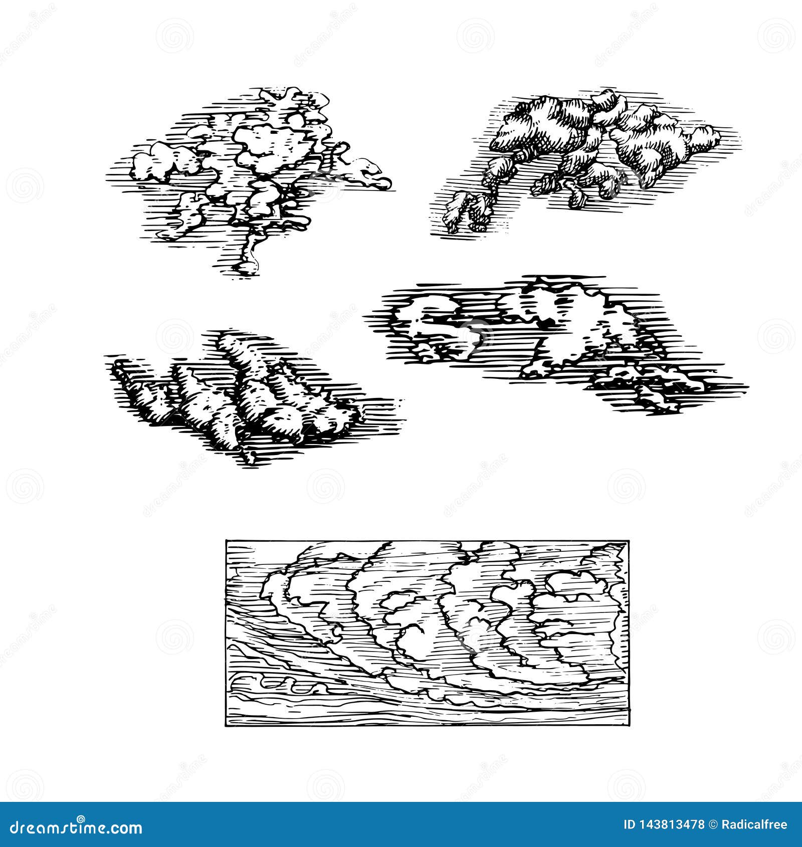 Clouds Set, Hand Drawn in Engraving Style. Vector Graphic Illustration ...