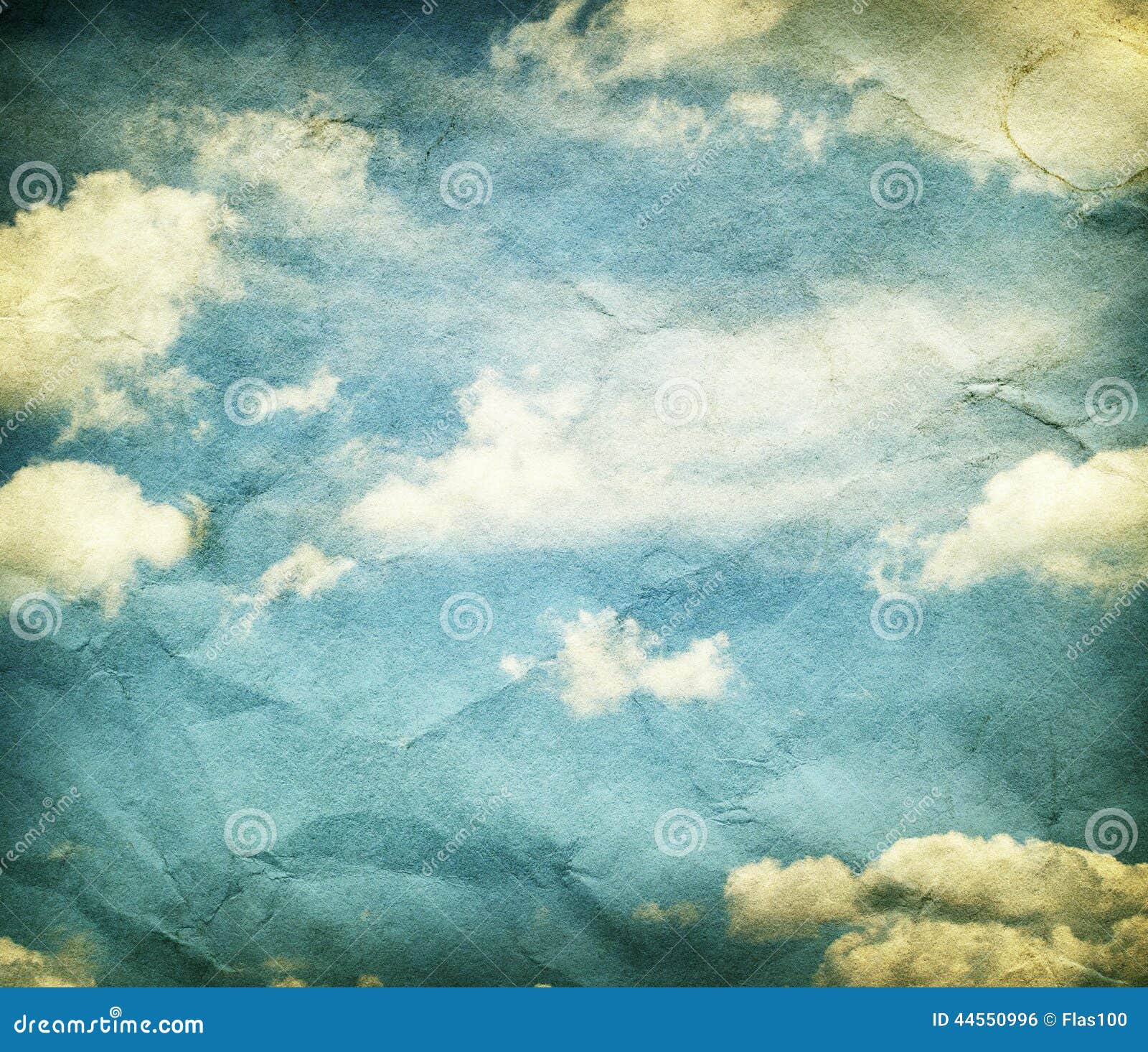Clouds and Sky on Crumpled Paper Texture. Stock Photo - Image of grain ...