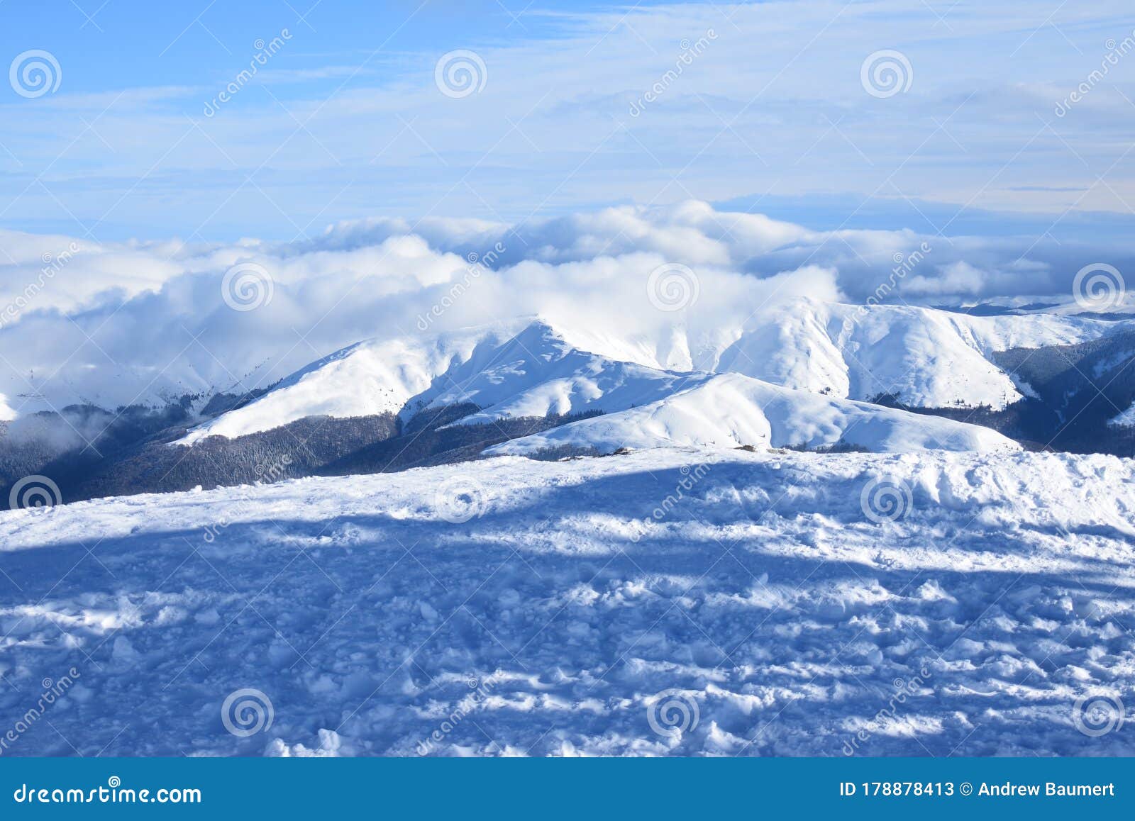 Clouds in Snowy Mountain Tops in Winter in Busteni Romania Stock Image ...