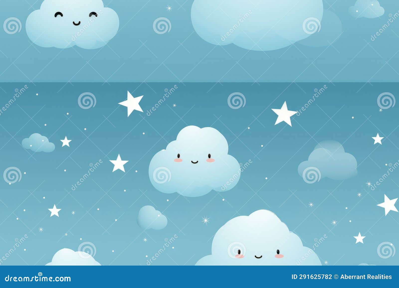 Clouds and Stars in the Sky with a Smiley Face Stock Illustration ...