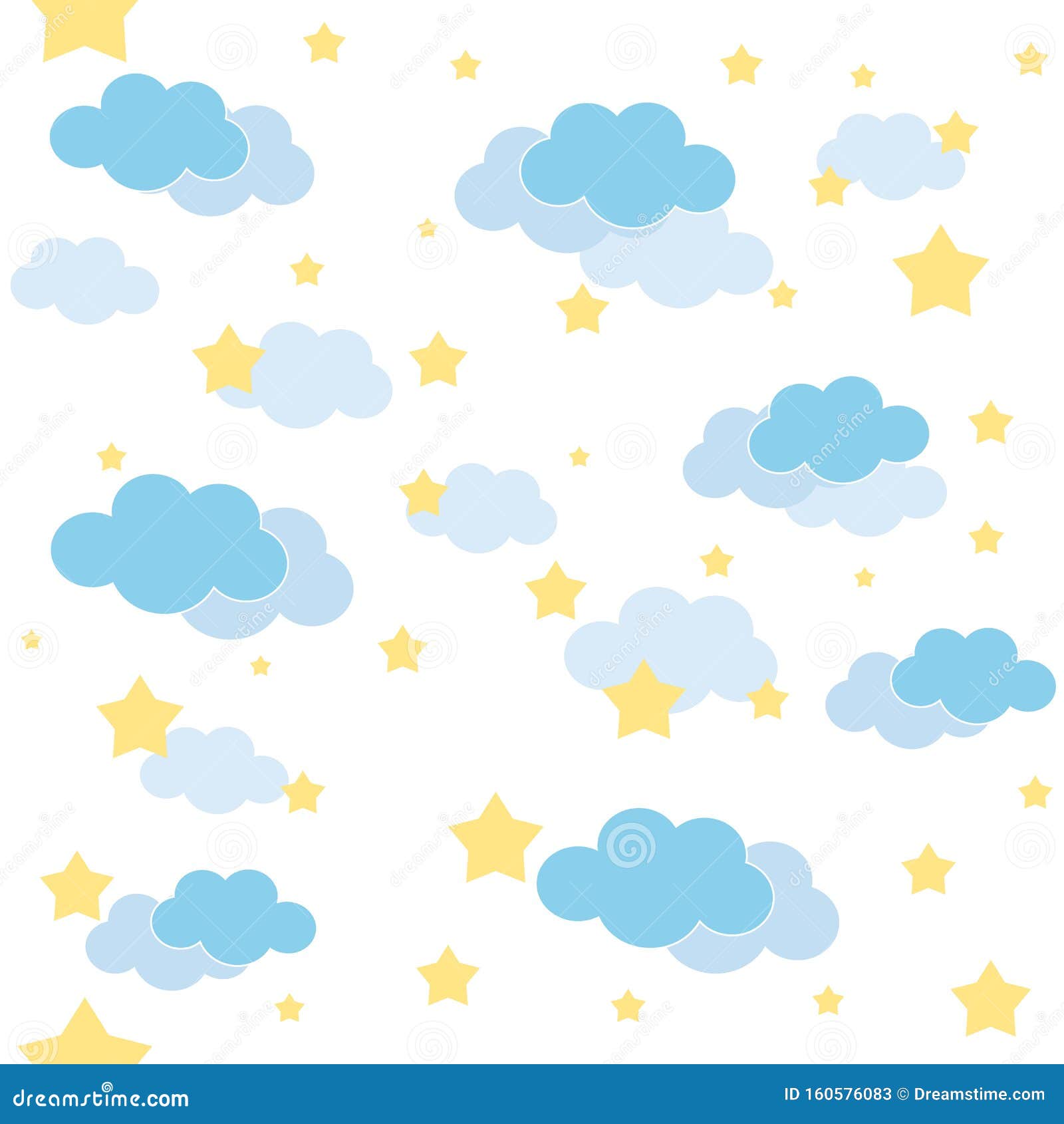 Clouds and Stars in the Sky Vector Seamless Pattern Cartoon Style Stock ...