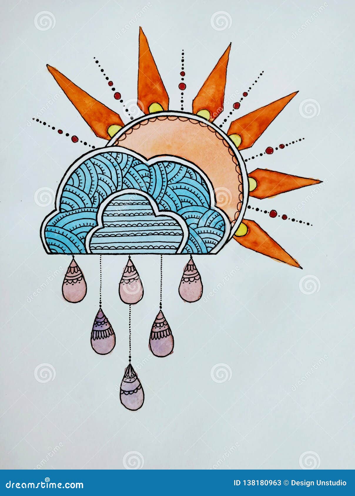 Clouds Sun and Rain Mandala Art Stock Illustration - Illustration of ...