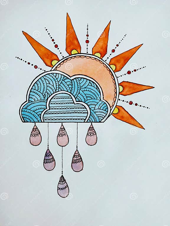 Clouds Sun and Rain Mandala Art Stock Illustration - Illustration of ...