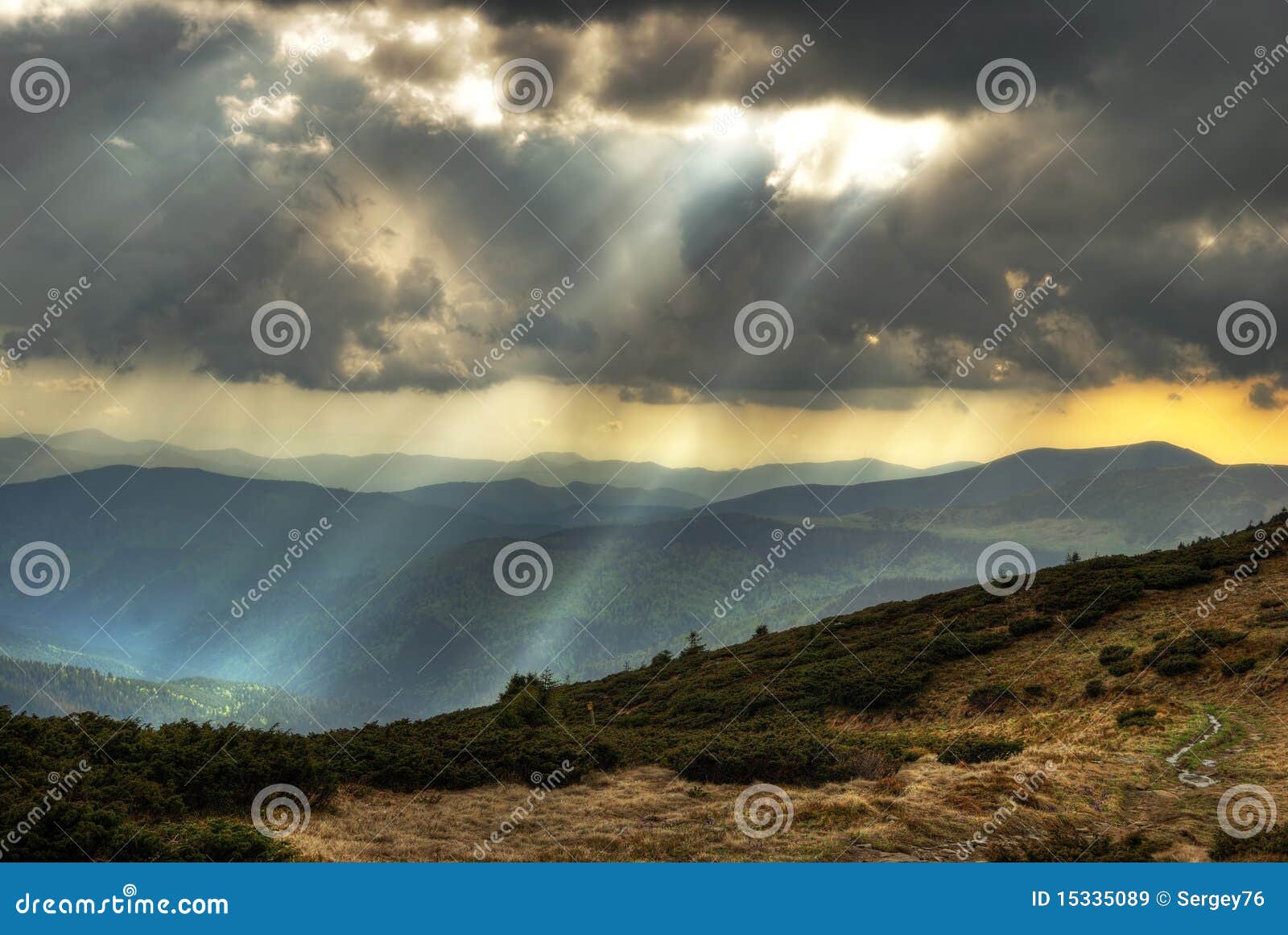 Clouds and Sun Rays in Mountains Stock Image - Image of rays, outdoors ...