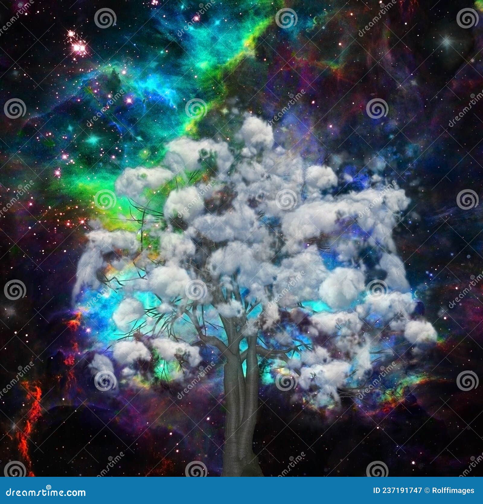 Clouds tree in space stock illustration. Illustration of eternity ...