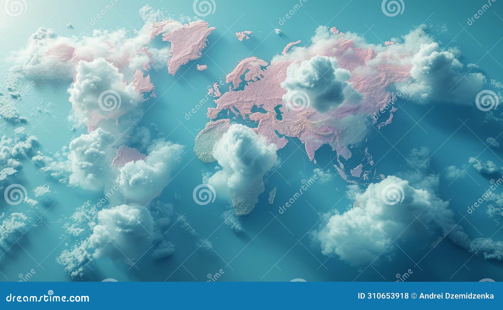 Clouds with World Map Shapes Stock Illustration - Illustration of ...