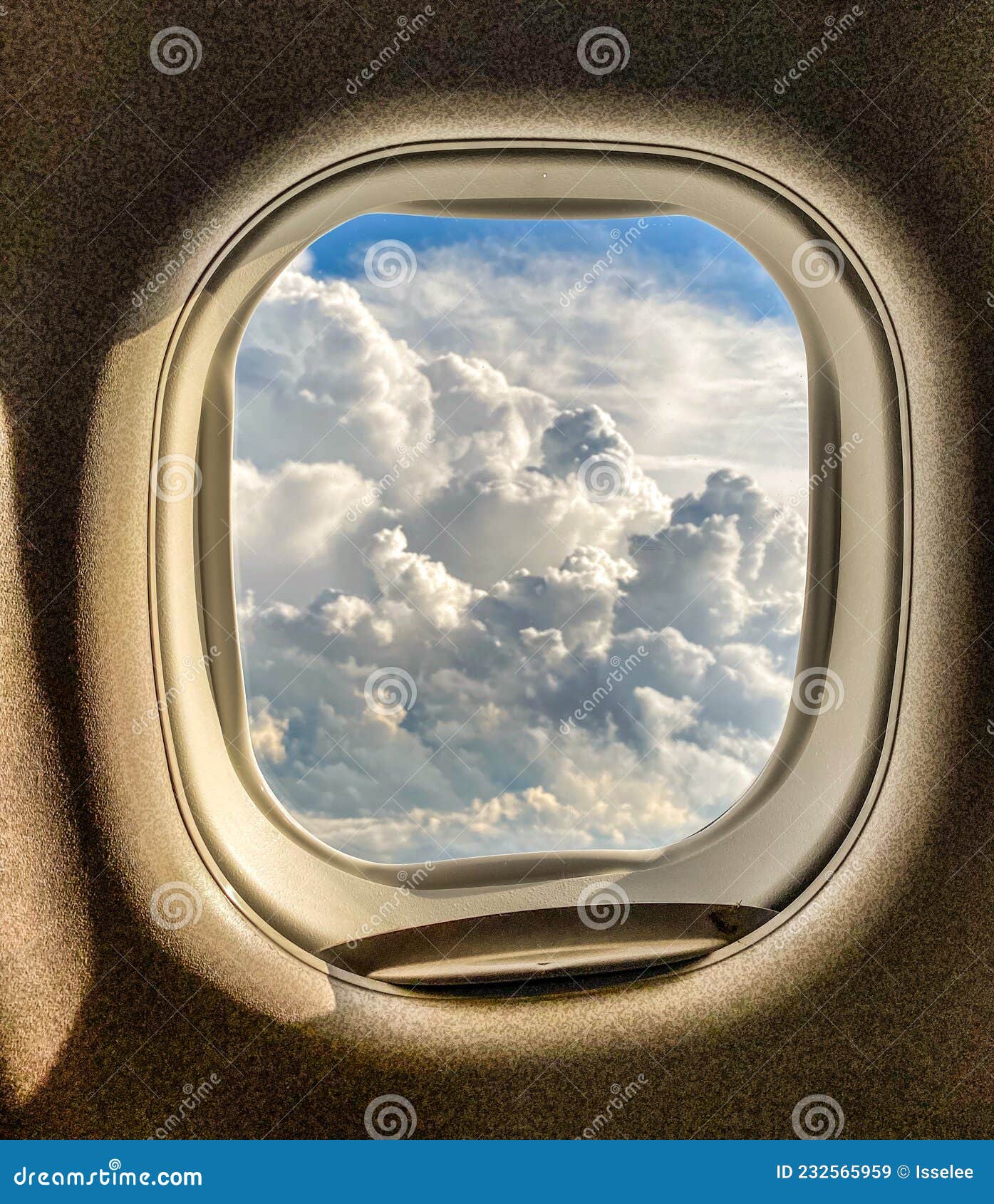 Cloudscape through an Airplane Window Flying Stock Image - Image of ...