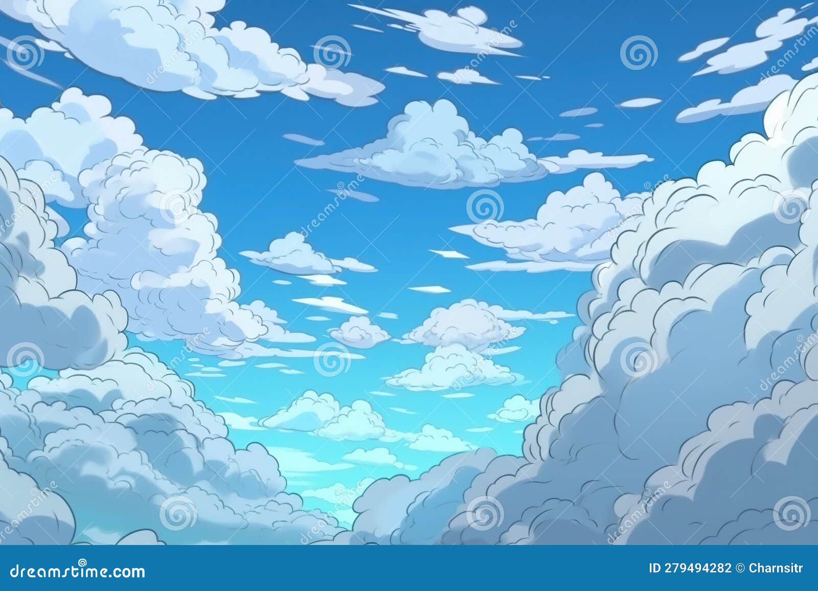 Cloudy Blue Sky in Cartoon Style Created with Generative AI Technology ...