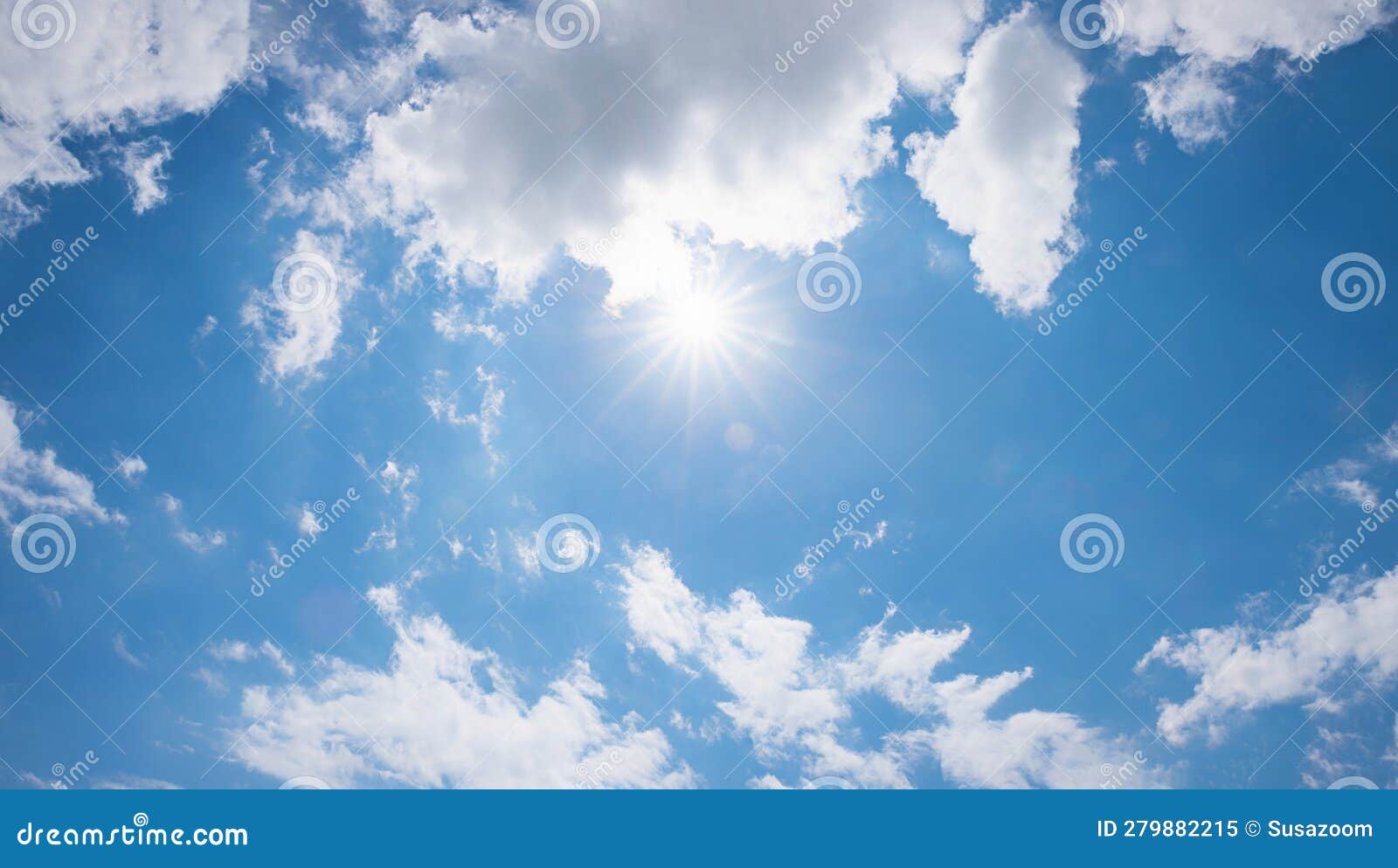 Cloudy Blue Sky with Bright Sun in the Middle Stock Image - Image of ...