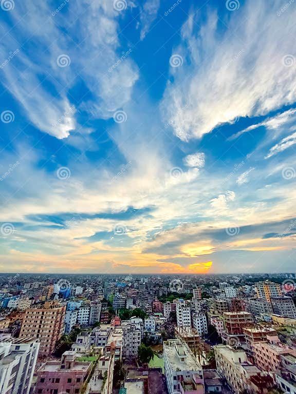 Cloudy Blue Sky in the Gap of High Raise Building Stock Photo - Image ...