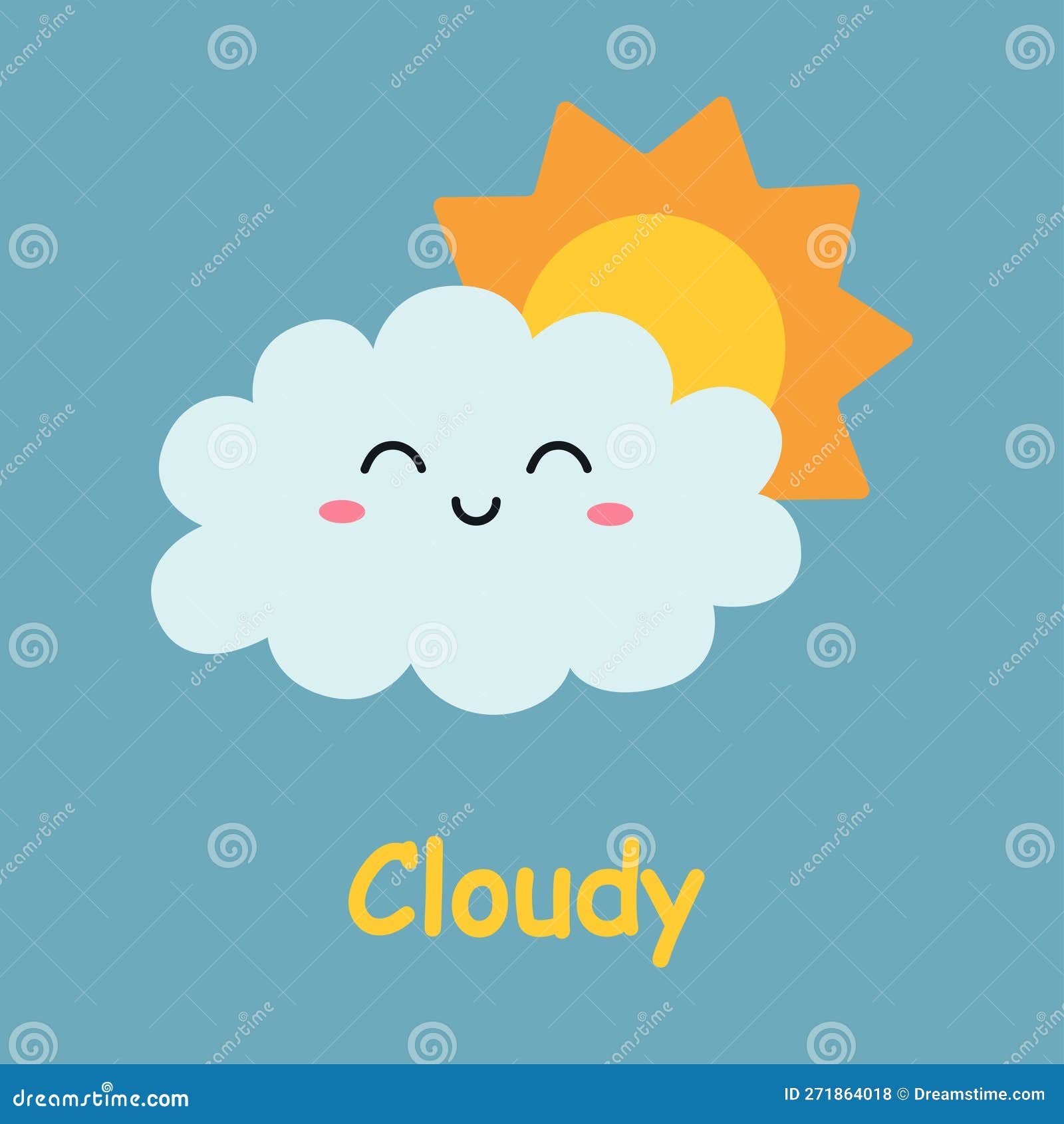 Cloudy Card. Cute Cartoon Clouds. Childrens Cards for Learning with Weather Elements Stock ...
