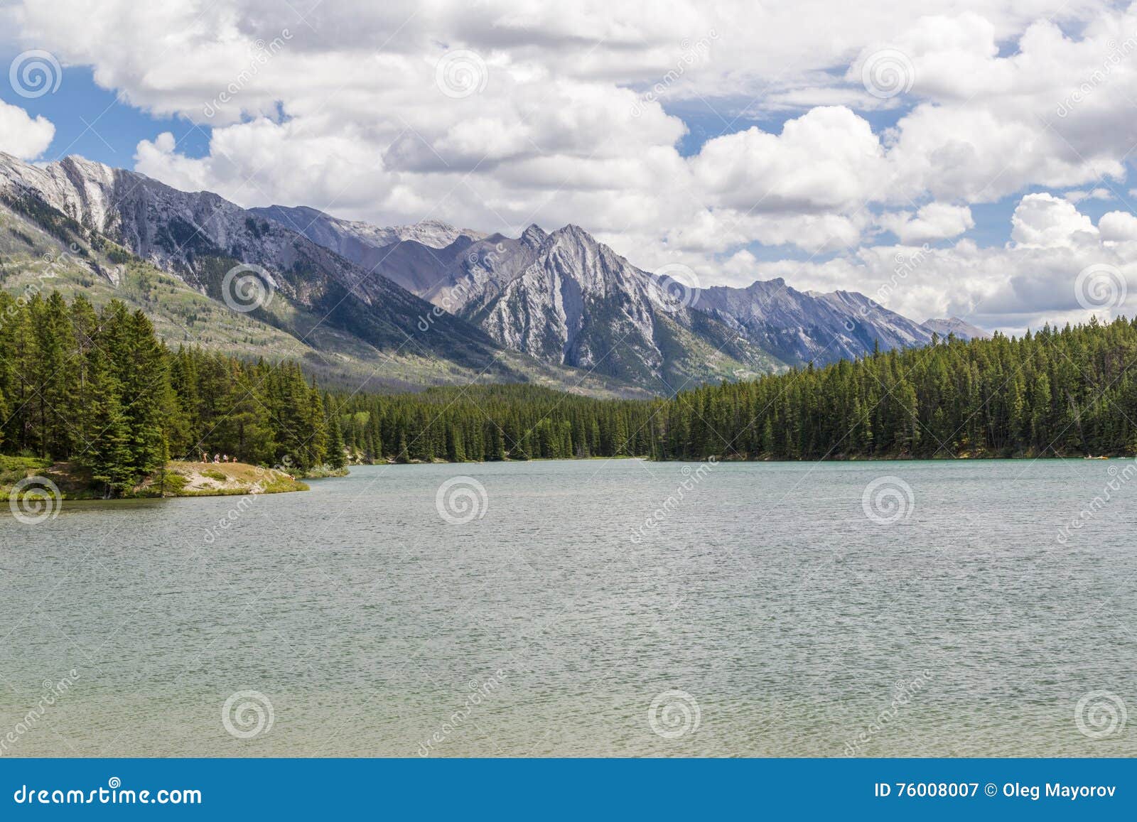 Cloudy Day at Johnson Lake Surface - Banff Alberta Stock Image - Image ...