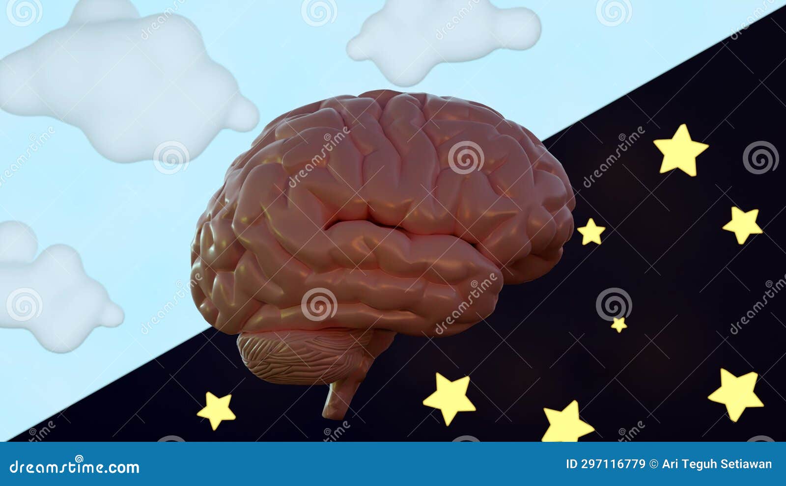 A Cloudy Day and a Starry Night in a Human Brain Stock Illustration ...
