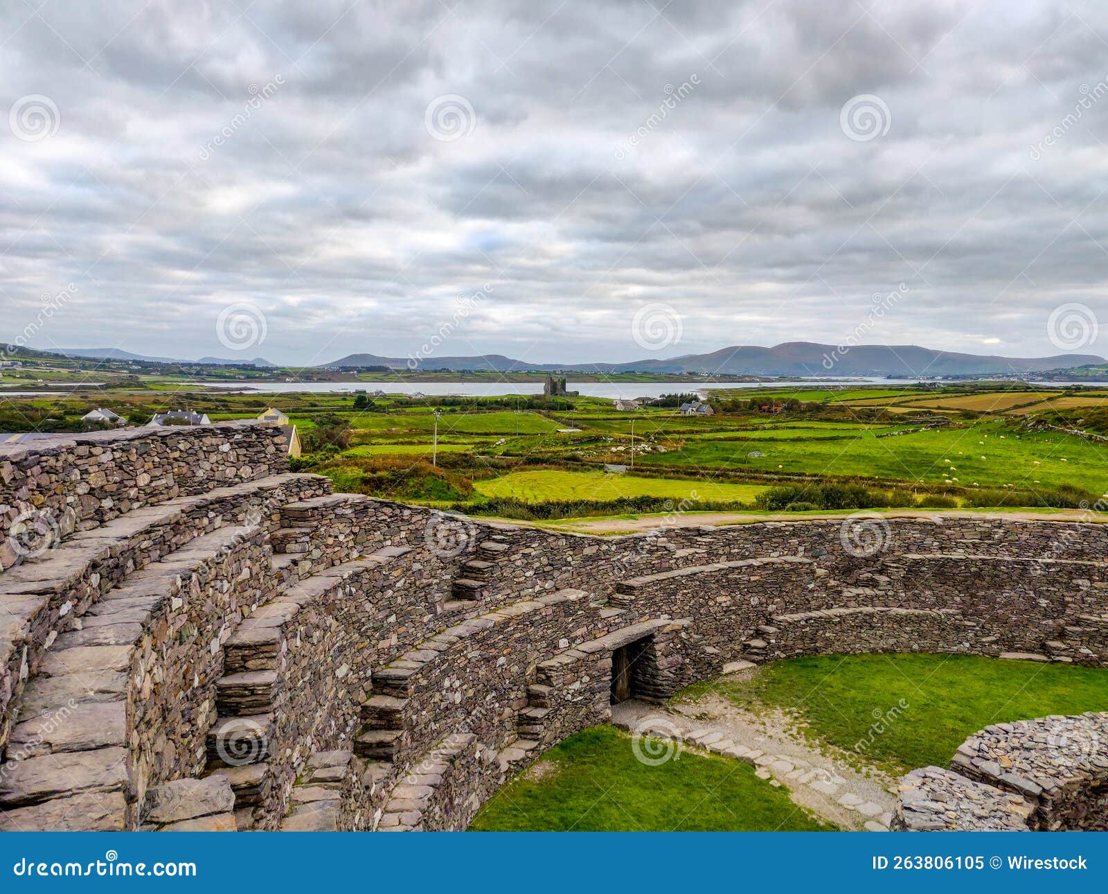 Cloudy Gloomy Sky Over the Cahergall Stone Fort Stock Image - Image of ...