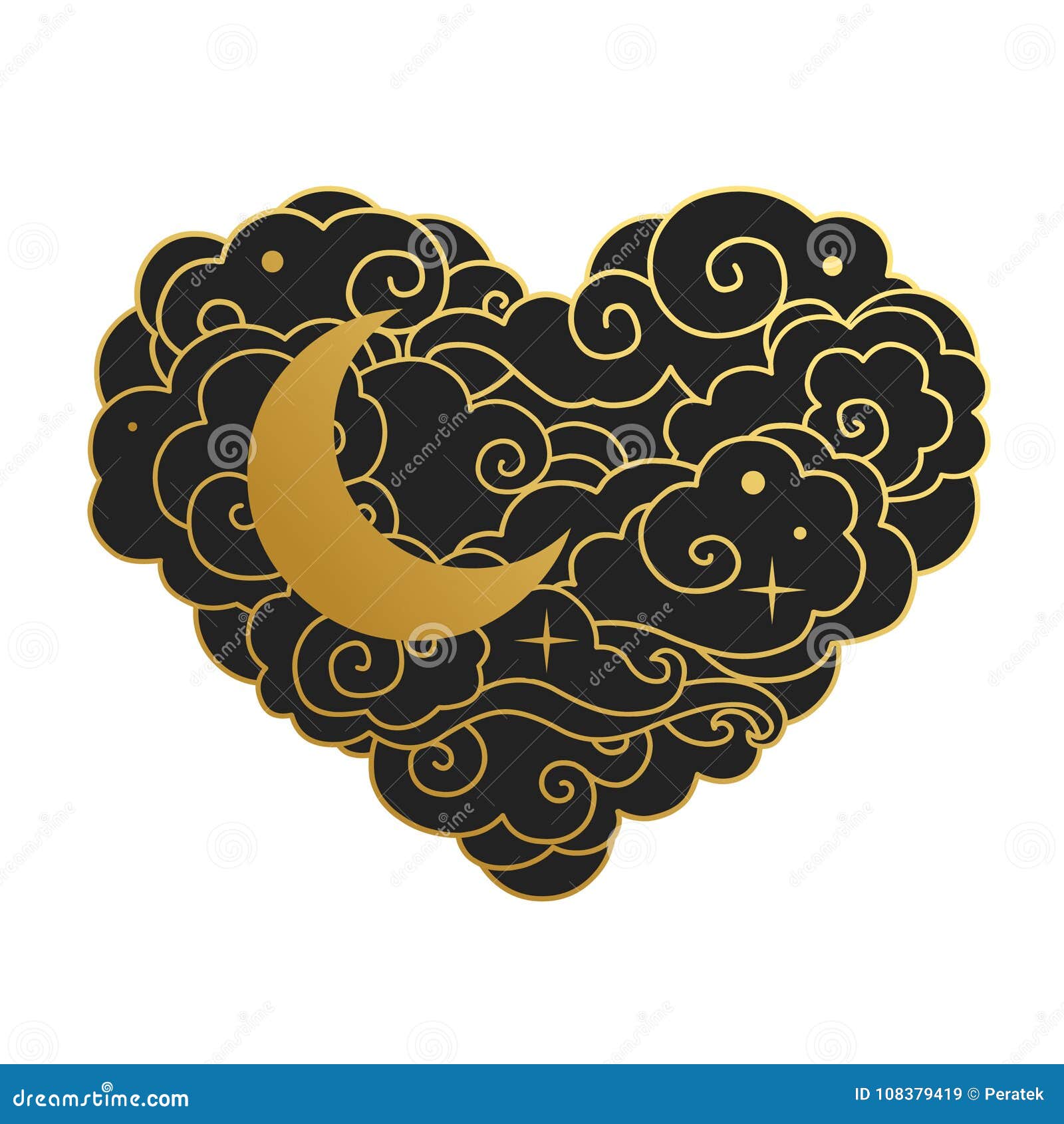 Cloudy Heart with Moon. Vector Illustration. Stock Vector ...