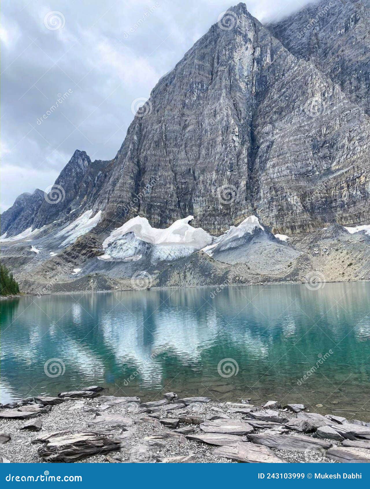 Cloudy Mountain View and Lake View of Rockwall Trail Stock Image ...