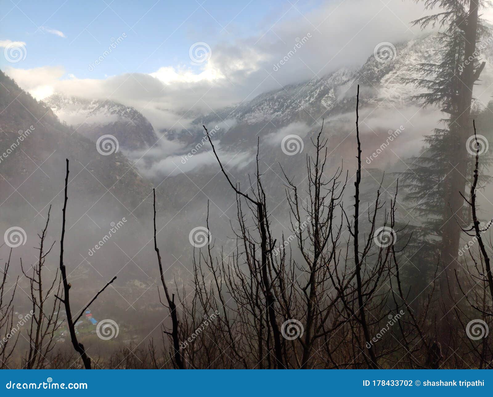 Cloudy Mountains with snow stock photo. Image of beautiful - 178433702