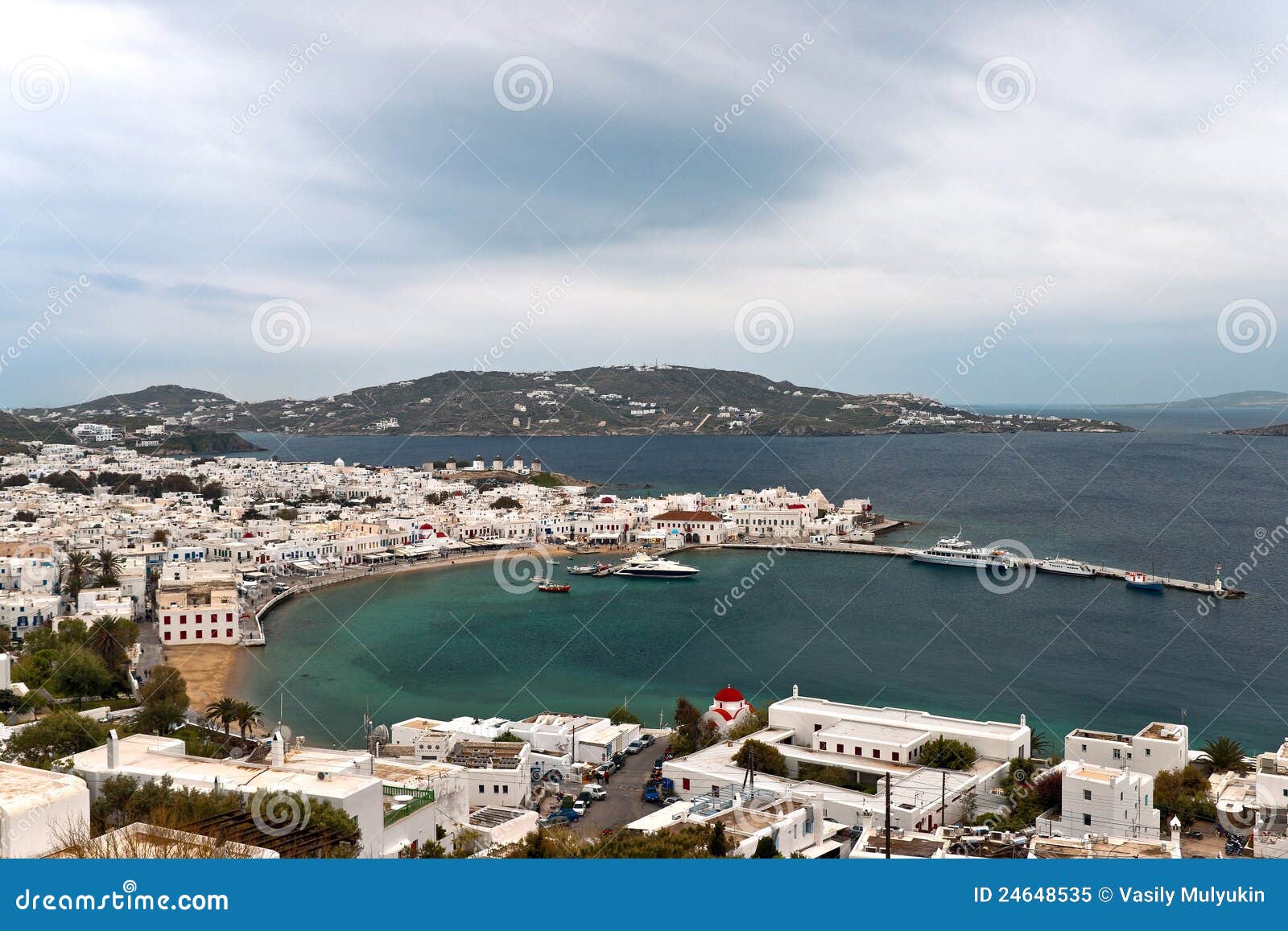 Cloudy Mykonos view stock image. Image of white, homes - 24648535