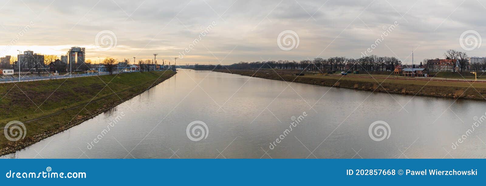 Cloudy Panorama of Odra River Stock Photo - Image of coasts, outdoor ...
