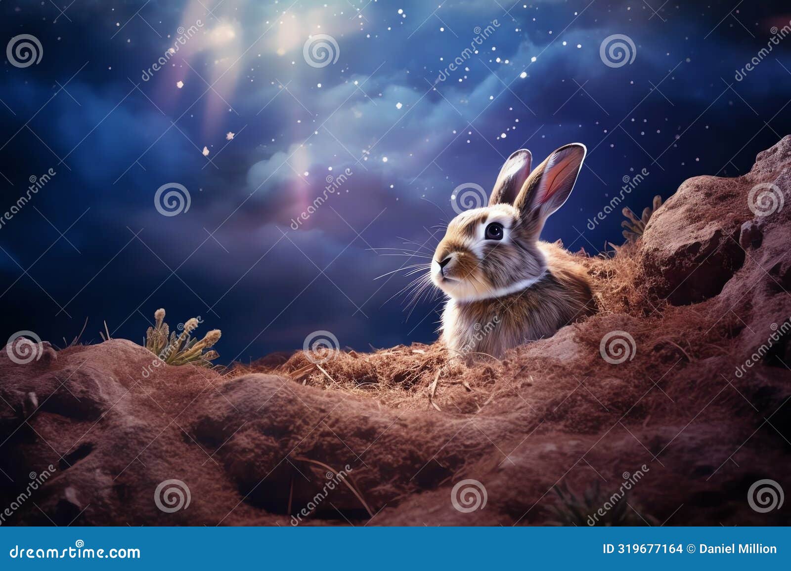 Cloudy Rabbit Burrow Fantasy Sky Night Gazing Stock Illustration ...