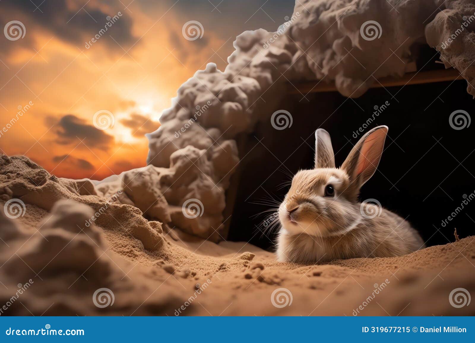 Cloudy Rabbit Burrow Fantasy Sky Night Gazing Stock Illustration ...