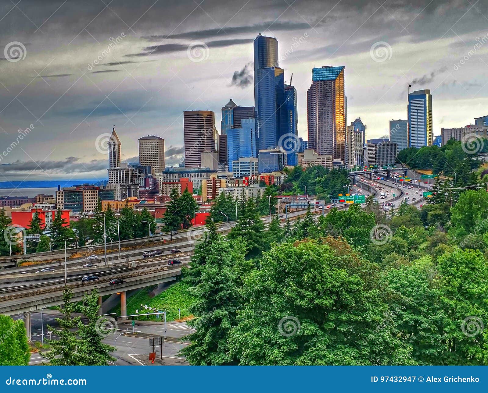 Cloudy and Rainy Day in Seattle Washington Stock Image - Image of rain ...