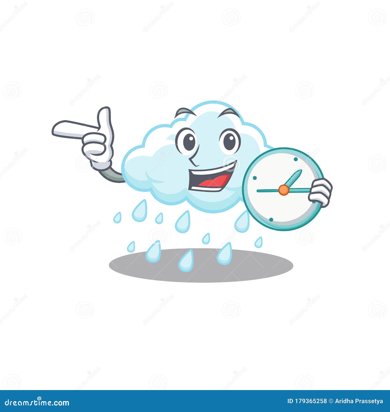 Cloudy Rainy Mascot Design Concept Smiling with Clock Stock Vector ...