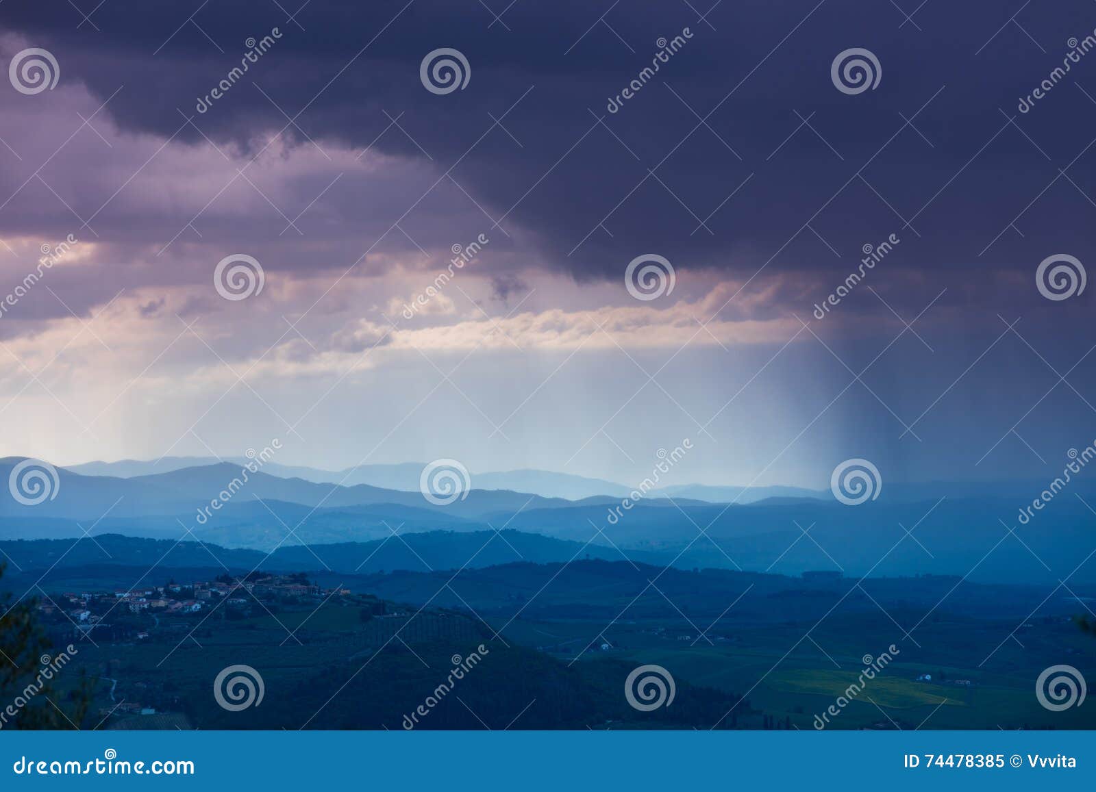 Cloudy Rainy Sky Over Mountain Valley Stock Image - Image of dramatic ...