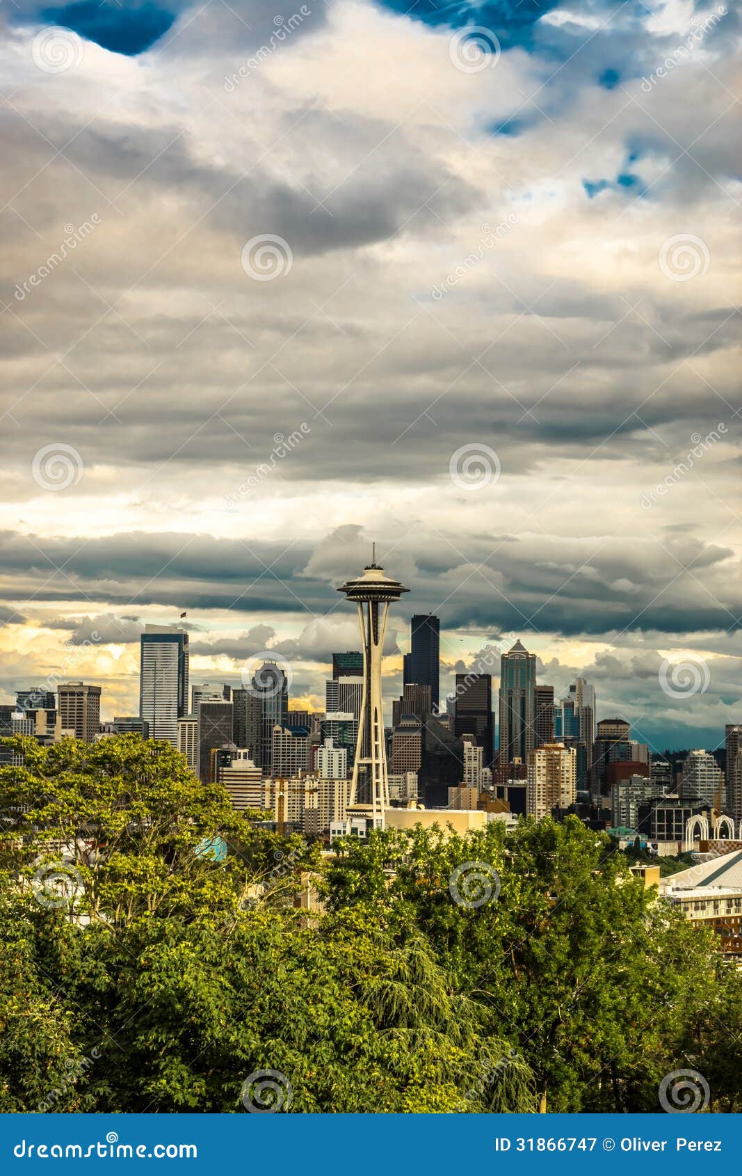 Cloudy Seattle Space Needle - Vertical Editorial Photography - Image of ...