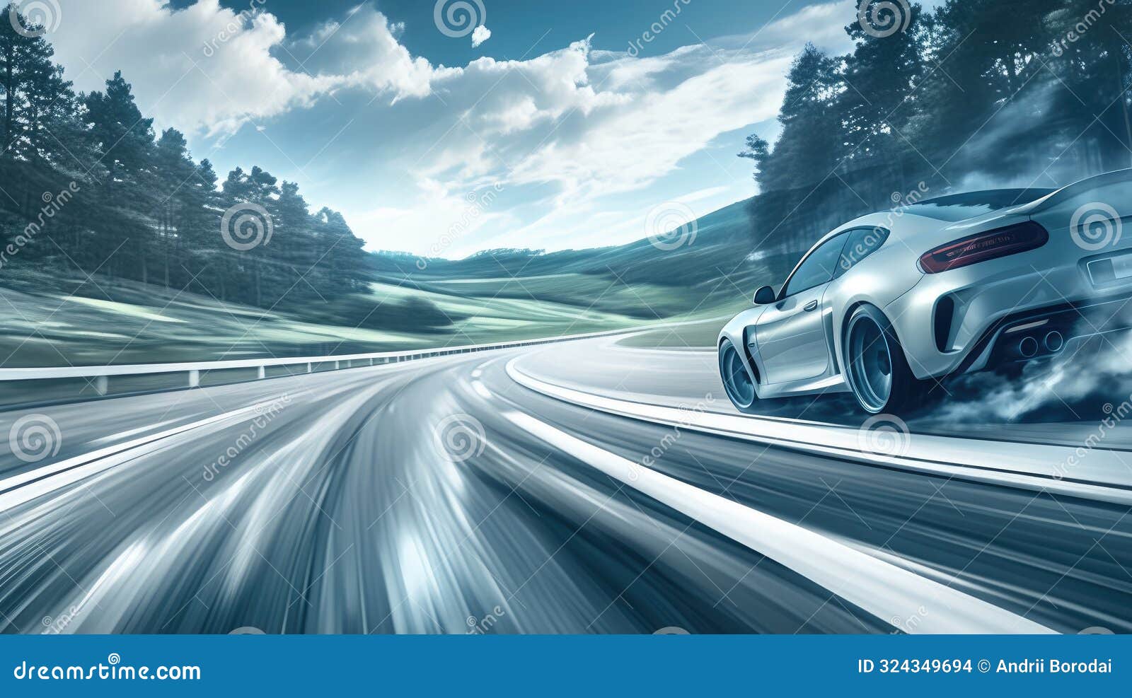 Cloudy Sky Drive: Cinematic Car Scene. Stock Illustration ...