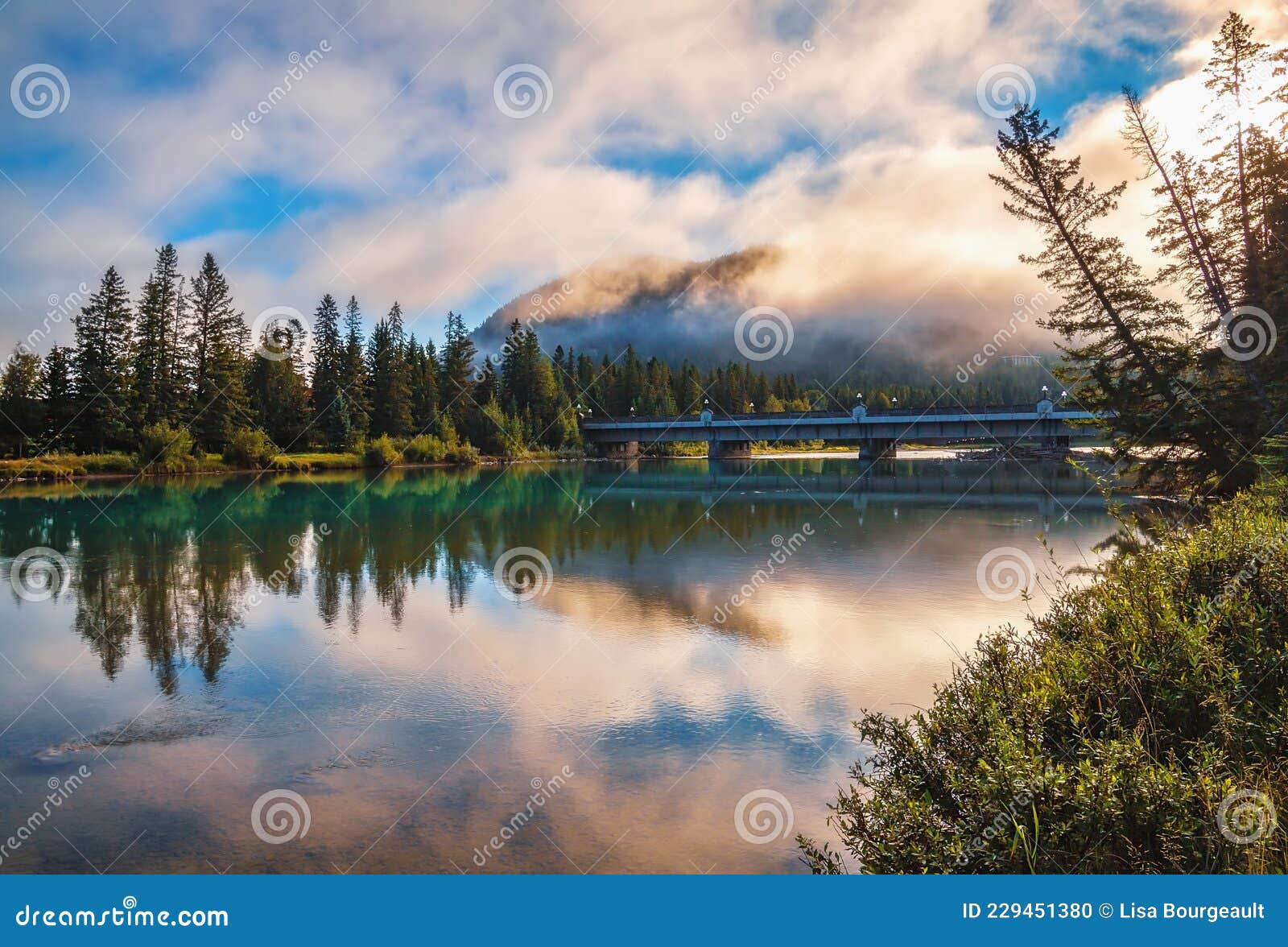 Cloudy Sky Over Banff Mountains and River Stock Photo - Image of travel ...