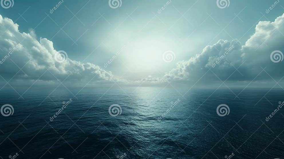 Cloudy Sky Over a Calm Ocean Surface Stock Illustration - Illustration ...