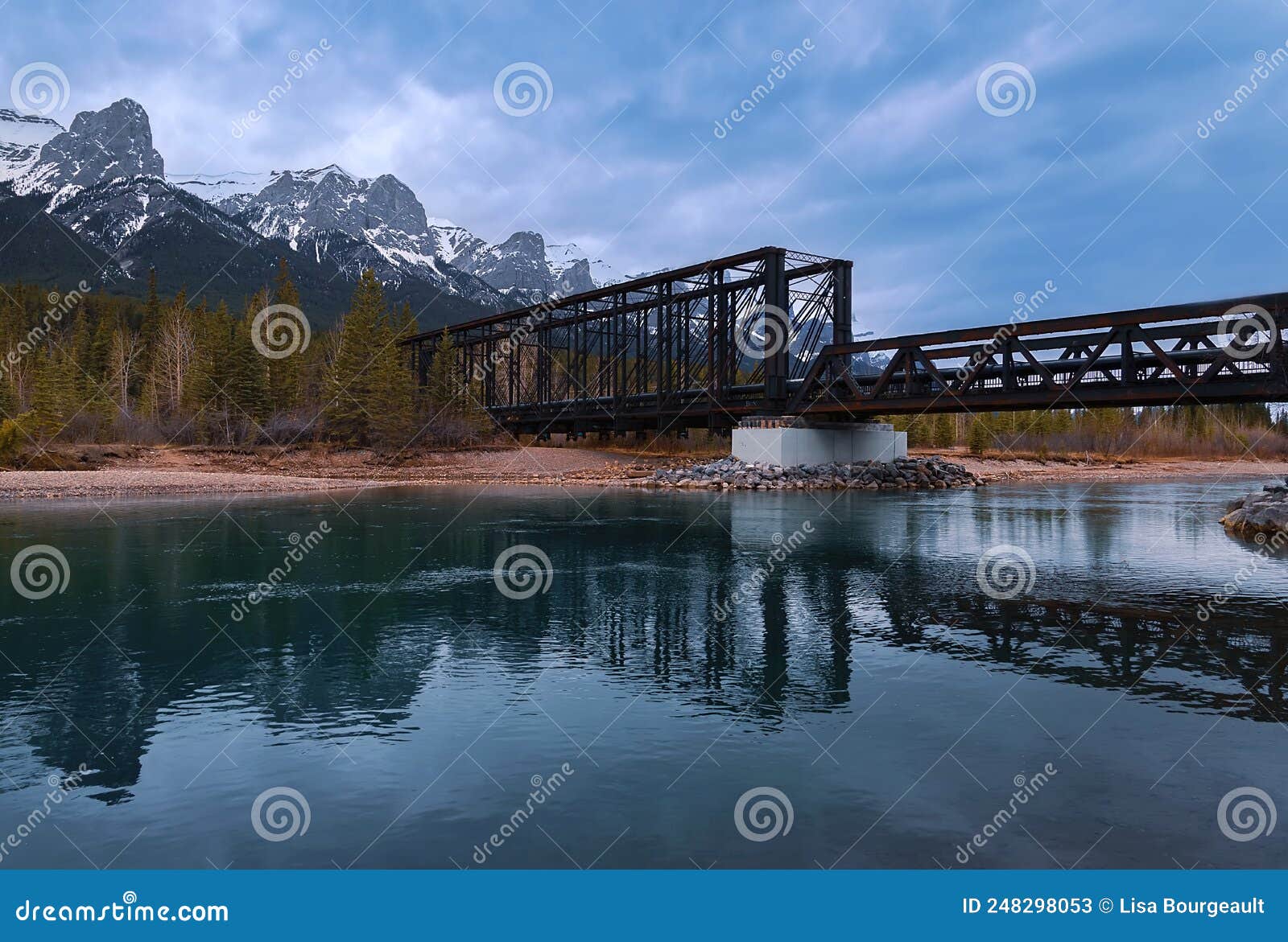 Cloudy Sky Over the Canmore Engine Bridge and River Stock Image - Image ...