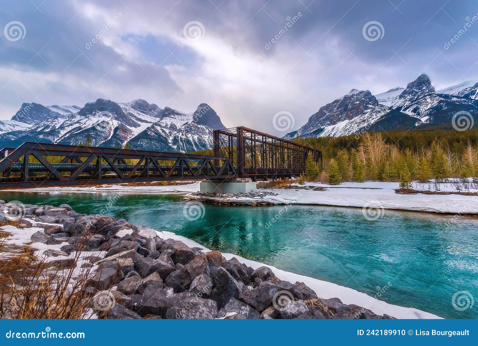 Cloudy Sky Over the Canmore Engine Bridge in the Winter Stock Photo ...